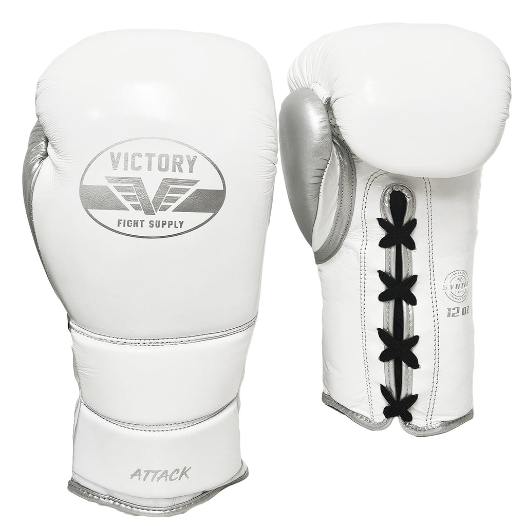 VICTORY GLOVES ATTACK LEATHER LACE WHITE/SILVER – MSM FIGHT SHOP