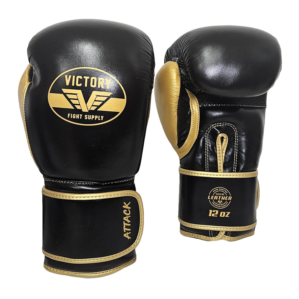 VICTORY GLOVES ATTACK LEATHER HOOK & LOOP BLACK/GOLD – MSM FIGHT SHOP