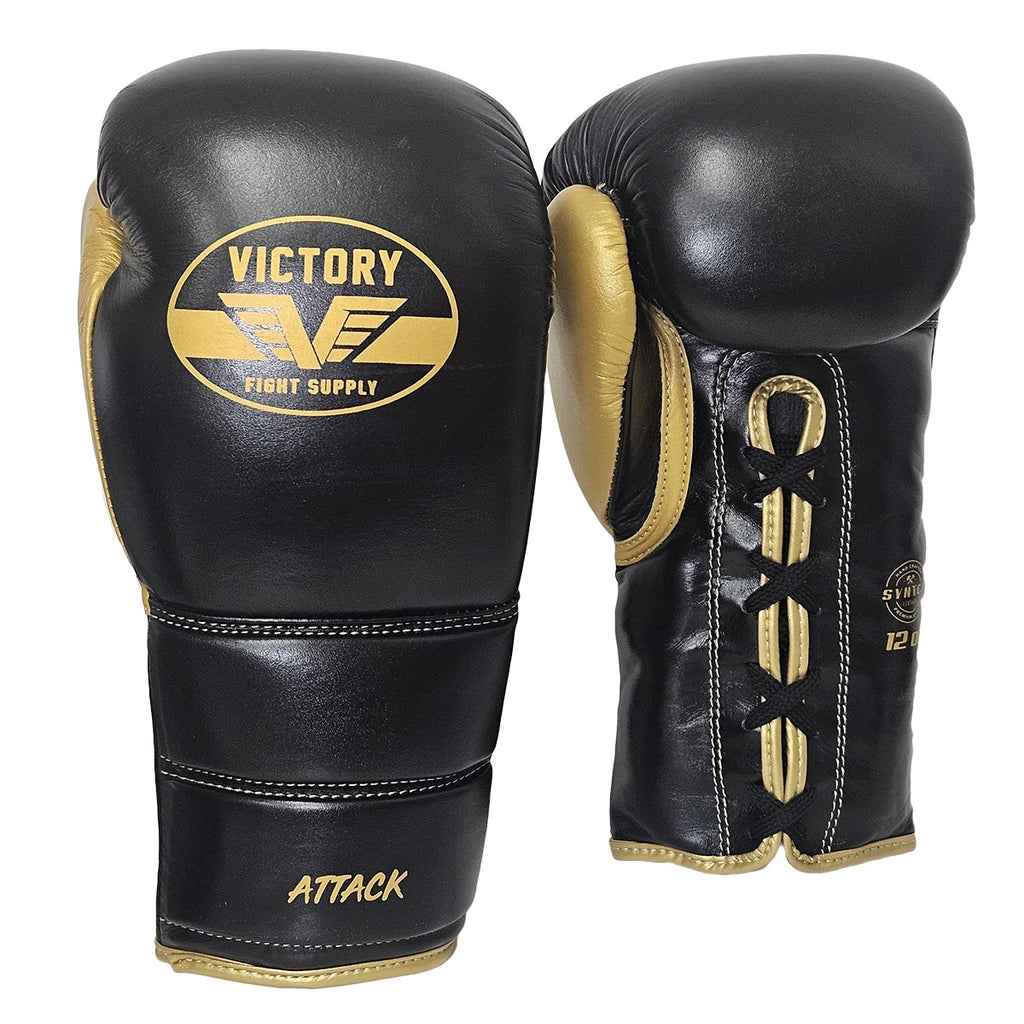 VICTORY GLOVES ATTACK LEATHER LACE BLACK/GOLD – MSM FIGHT SHOP