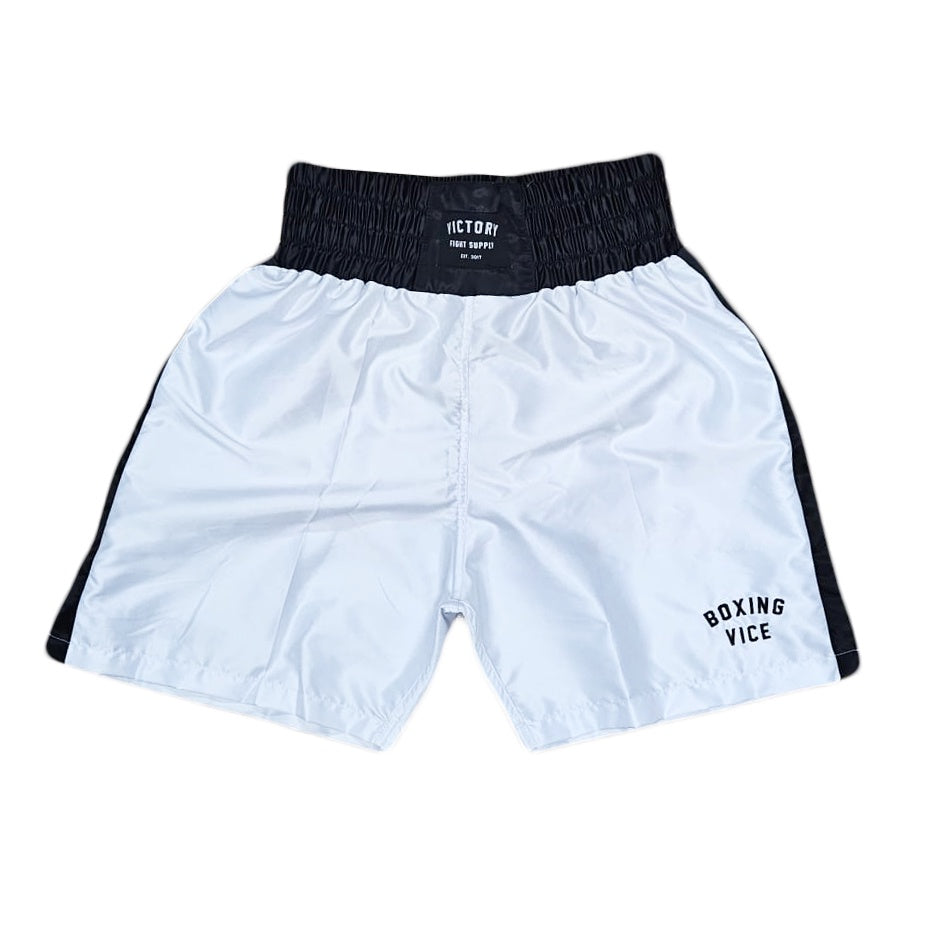 VICTORY BOXING SHORTS VICE SERIES WHITE/BLACK – MSM FIGHT SHOP