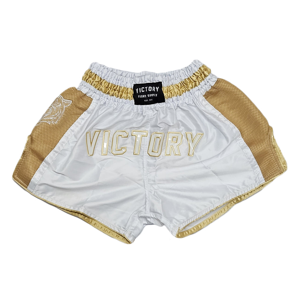 VICTORY MUAY THAI SHORTS TIGER V2 WHITE/GOLD – MSM FIGHT SHOP