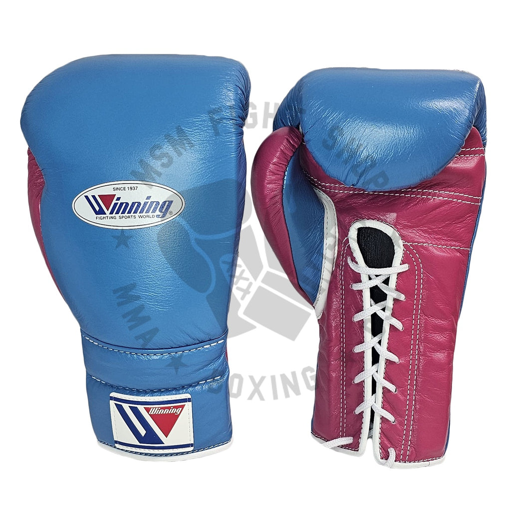WINNING GLOVES CUSTOM LACE 16OZ SKY BLUE/PINK – MSM FIGHT SHOP