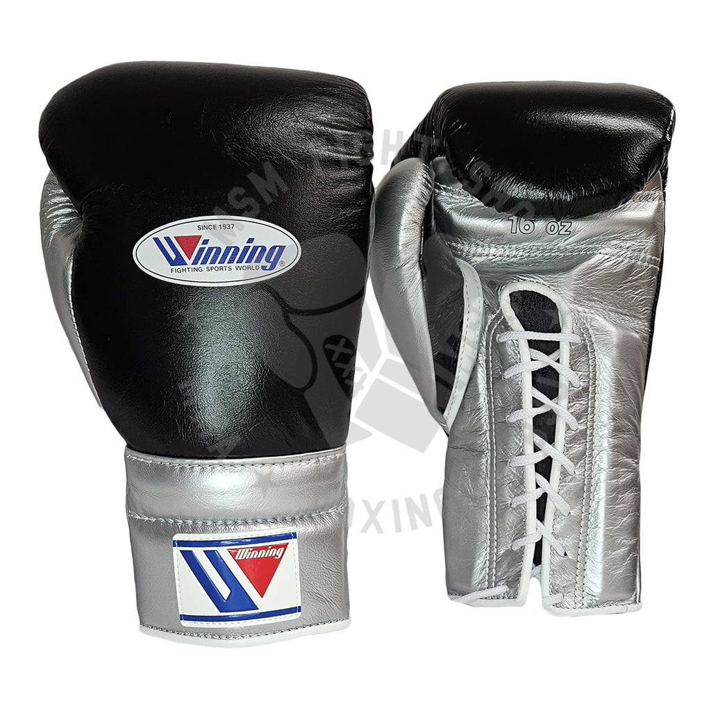 WINNING GLOVES CUSTOM LACE BLACK/SILVER – MSM FIGHT SHOP