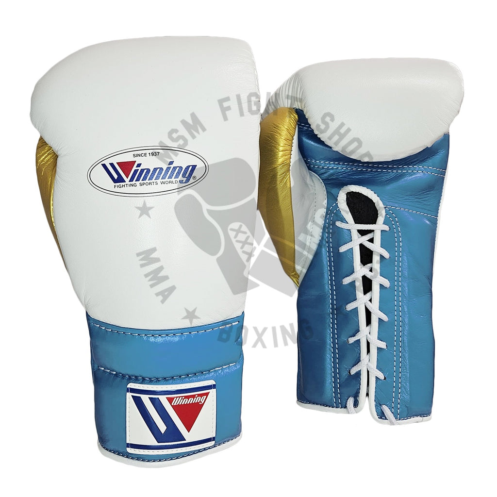WINNING GLOVES CUSTOM LACE WHITE/ SKY BLUE/GOLD – MSM FIGHT SHOP