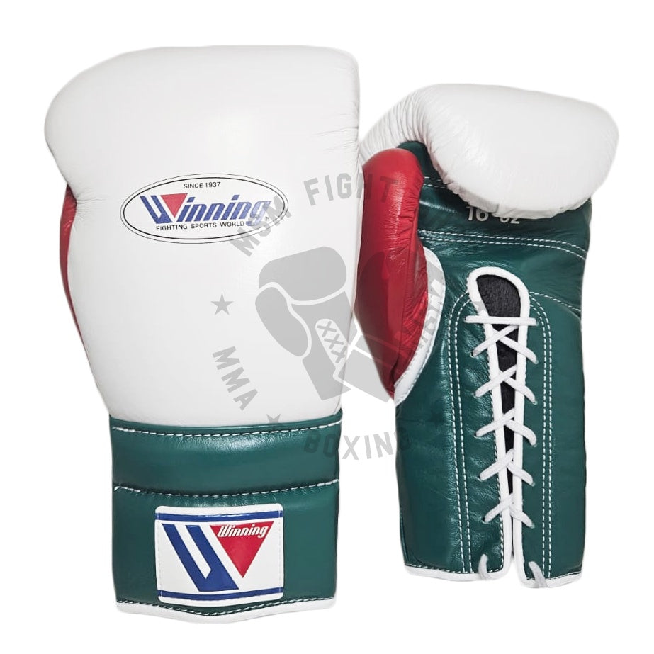 WINNING GLOVES CUSTOM LACE WHITE/GREEN/RED – MSM FIGHT SHOP