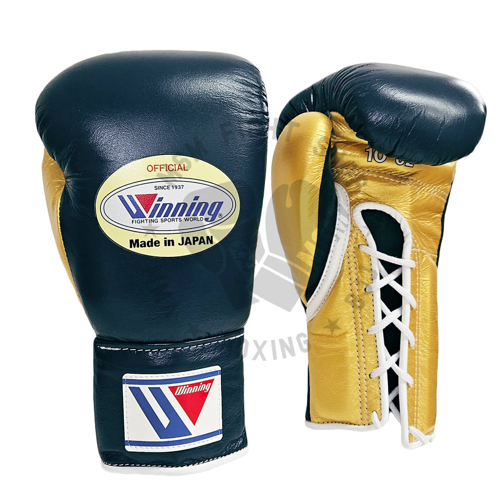 WINNING GLOVES CUSTOM LACE NAVY BLUE/GOLD 10OZ – MSM FIGHT SHOP