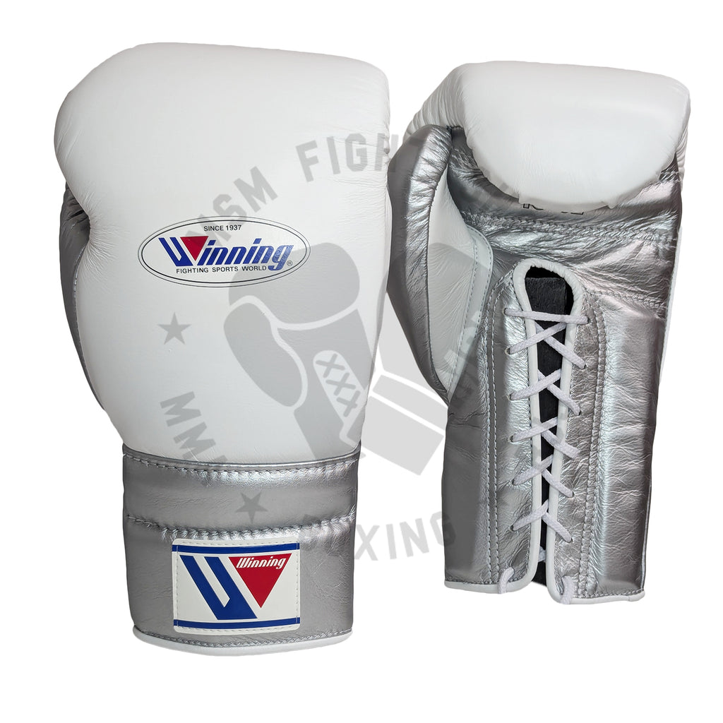 WINNING GLOVES CUSTOM LACE WHITE / SILVER – MSM FIGHT SHOP