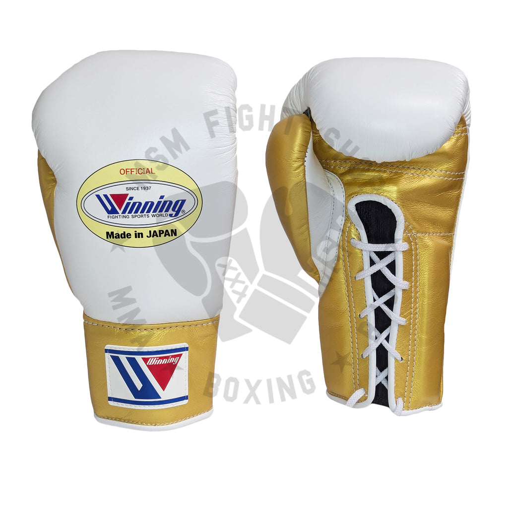 WINNING GLOVES PRO FIGHT CUSTOM LACE UP WHITE / GOLD – MSM FIGHT SHOP