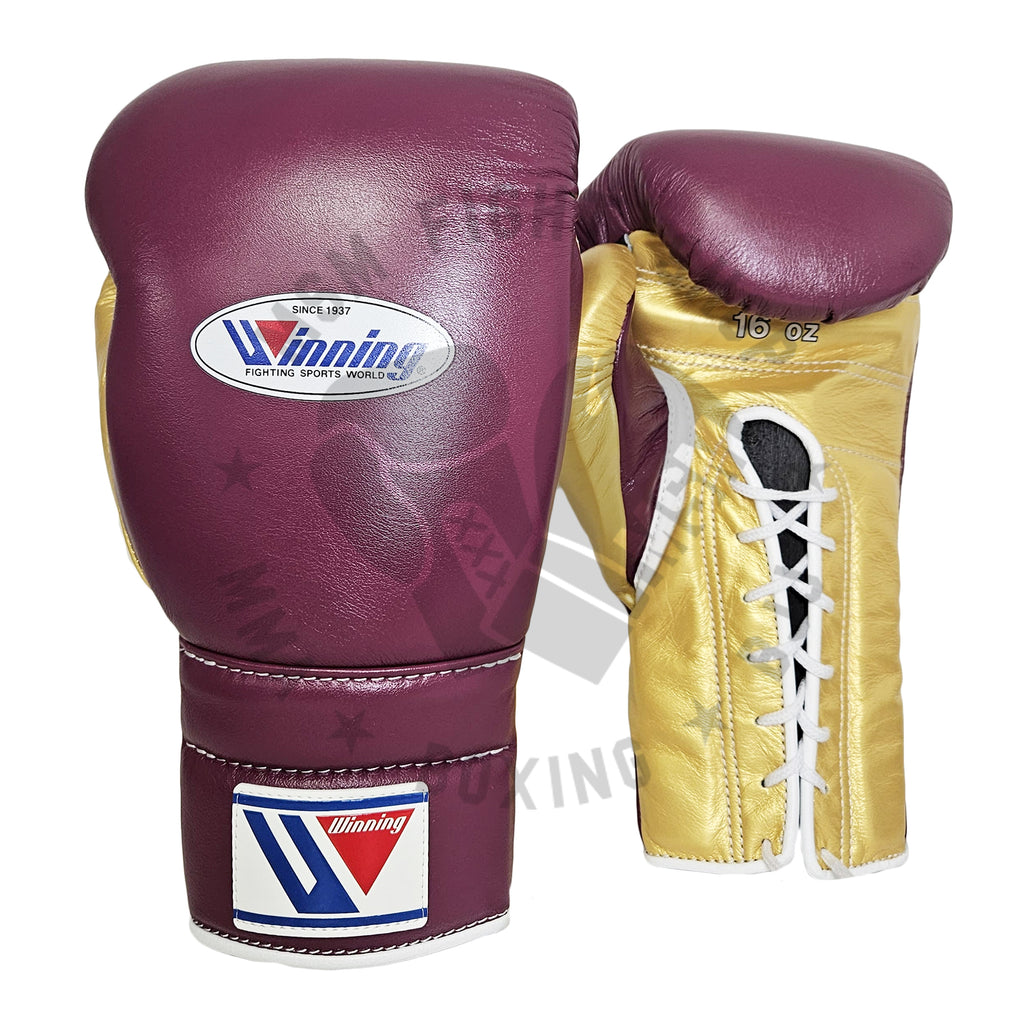 WINNING GLOVES CUSTOM LACE WINE/GOLD 16OZ – MSM FIGHT SHOP