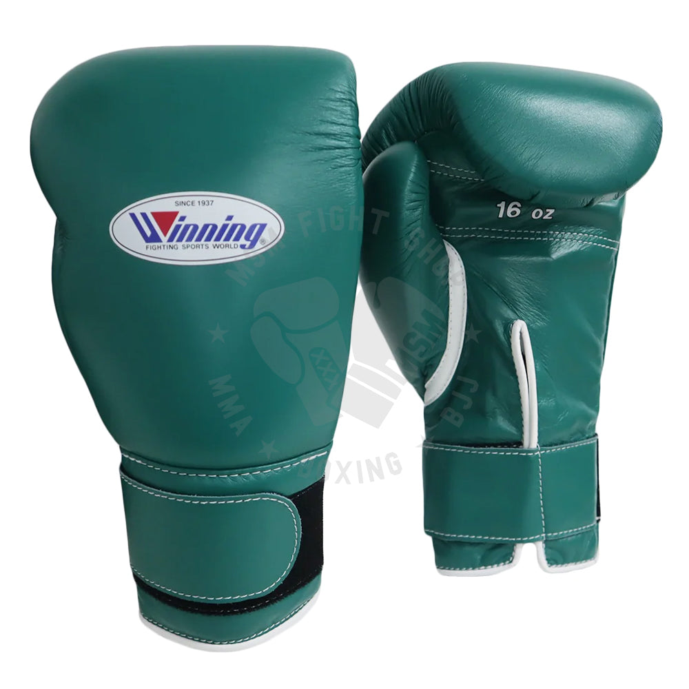 WINNING GLOVES CUSTOM HOOK & LOOP GREEN/WHITE – MSM FIGHT SHOP