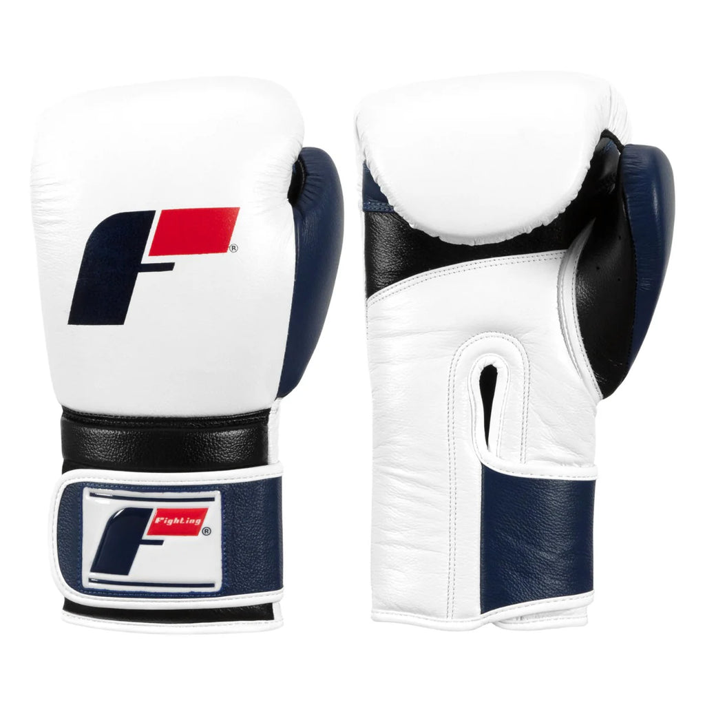 FIGHTING GLOVES FORCE TRAINING LEATHER HOOK & LOOP WHITE/BLUE/BLACK ...