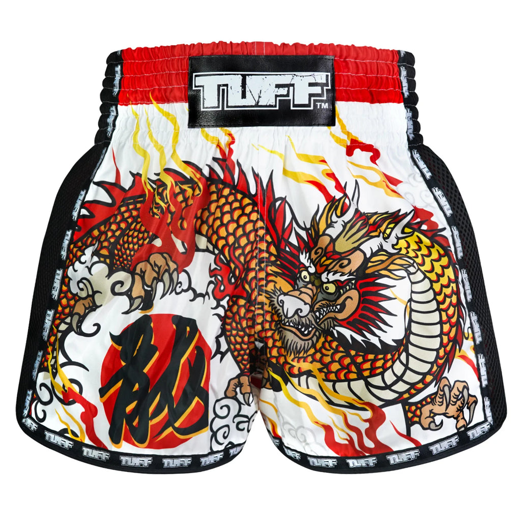 TUFF MUAY THAI SHORTS RETRO CHINESE DRAGON WHITE/BLACK/RED – MSM FIGHT SHOP