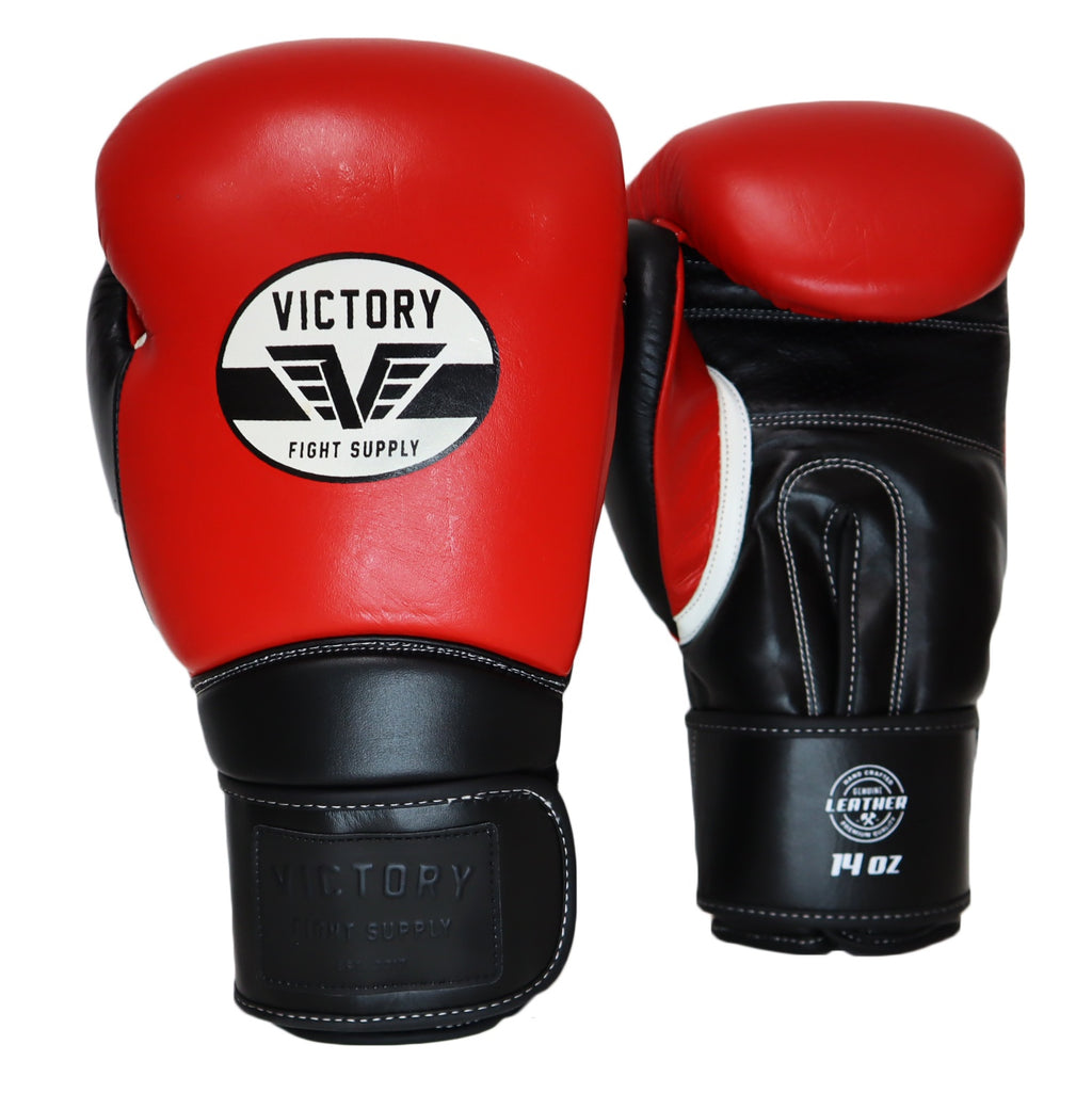 VICTORY GLOVES CLASSIC LEATHER HOOK & LOOP RED/BLACK – MSM FIGHT SHOP