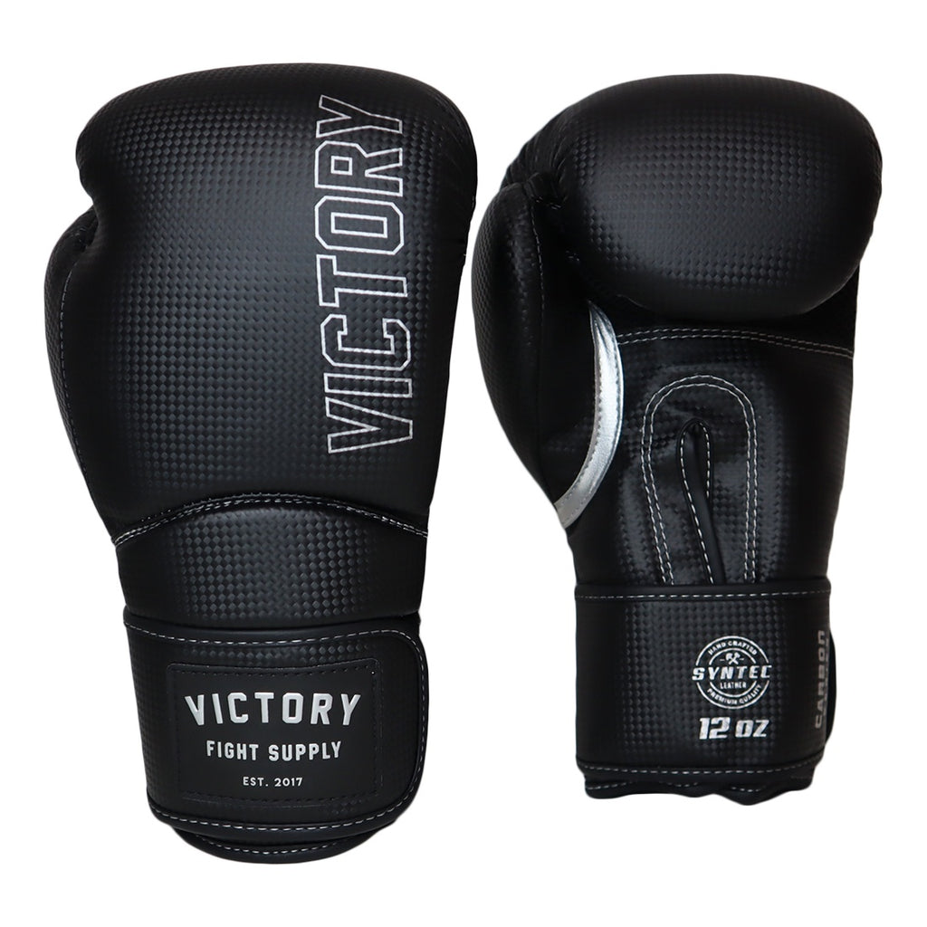 VICTORY GLOVES BOXING CARBON SYNTEC HOOK & LOOP BLACK/SILVER – MSM ...